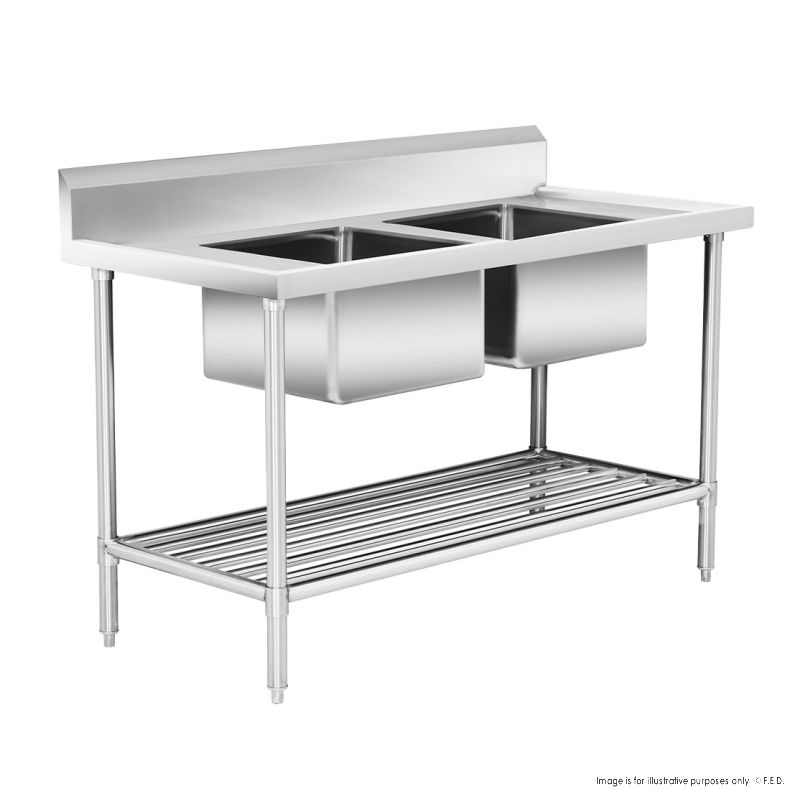Premium Stainless Steel Double Sink Bench 700mm Deep