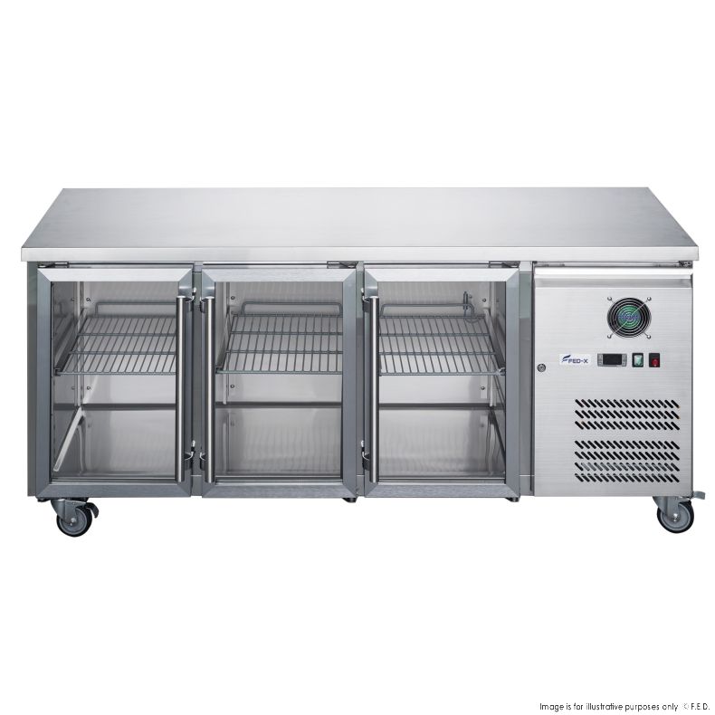 FED-X Three Glass Door Bench Fridge - XUB6C18G3V